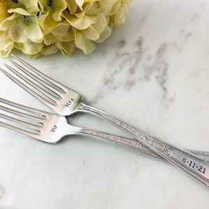 Custom Wedding Fork Set - Handstamped Wedding Date Forks - Cake Cutting ...