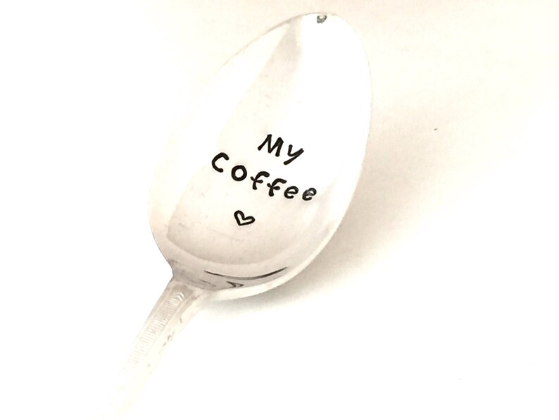 Vintage Hand Stamped Silver Plate Spoon, My Coffee Engraved Spoon ...