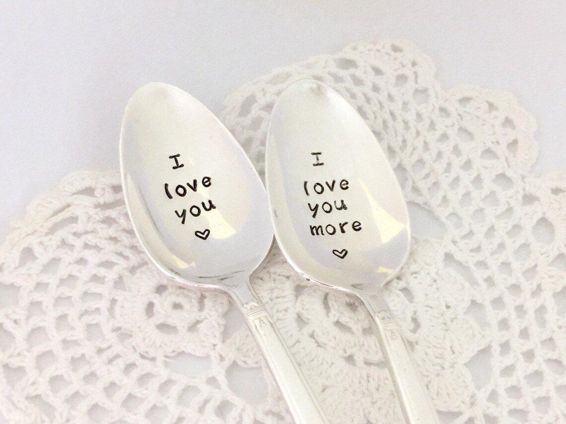 Custom Hand Stamped Spoons - Vintage Silver Plate Spoons - I Love You I ...