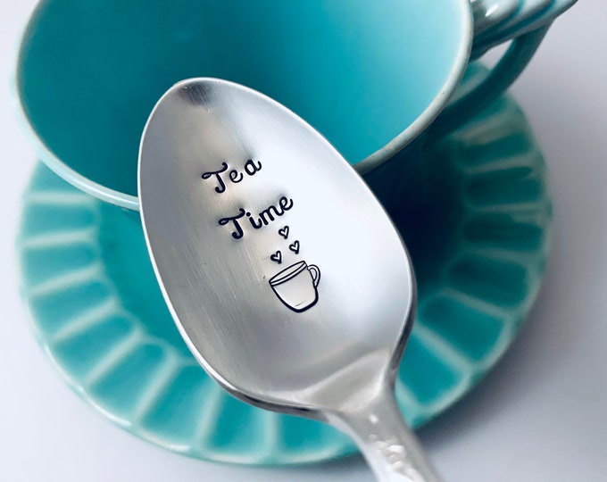 Custom Handstamped Teaspoon, Vintage Silverplate Tea Time Spoon, Fun ...