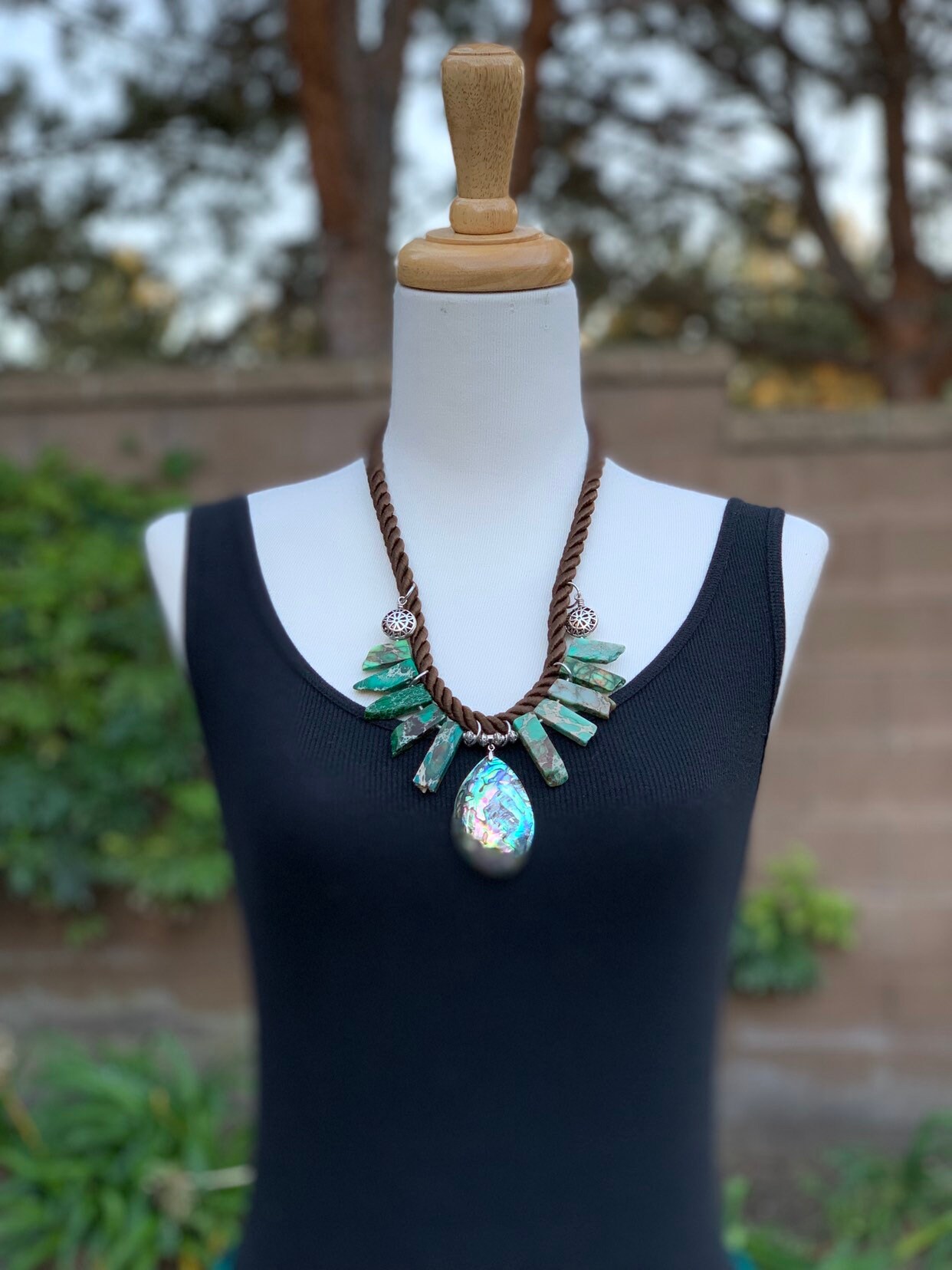 Mermaid necklace, shell necklace, bib necklace, pendant necklace, green ...