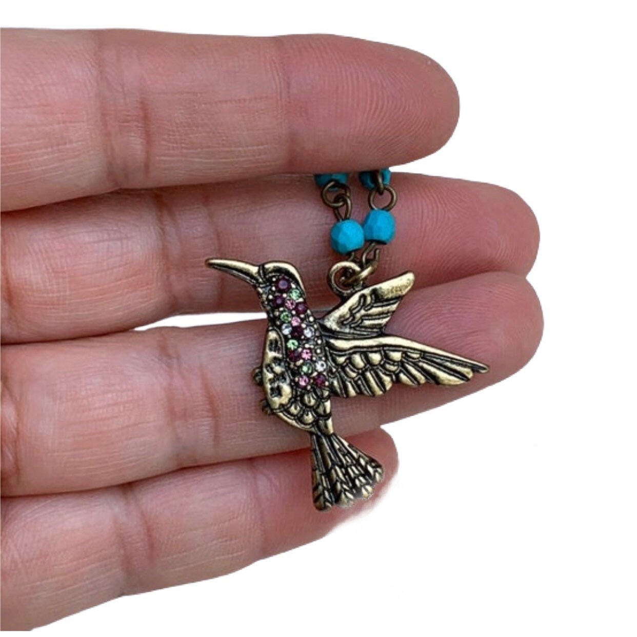 Pendant necklace , Humming Bird necklace, Blue necklace, handmade ...