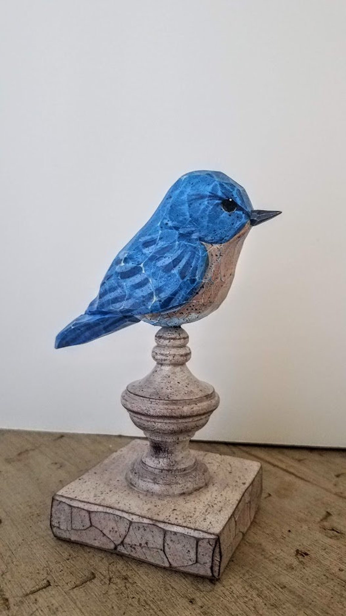 Hand Carved Blue Bird carved from White Pine. Perched on | Etsy