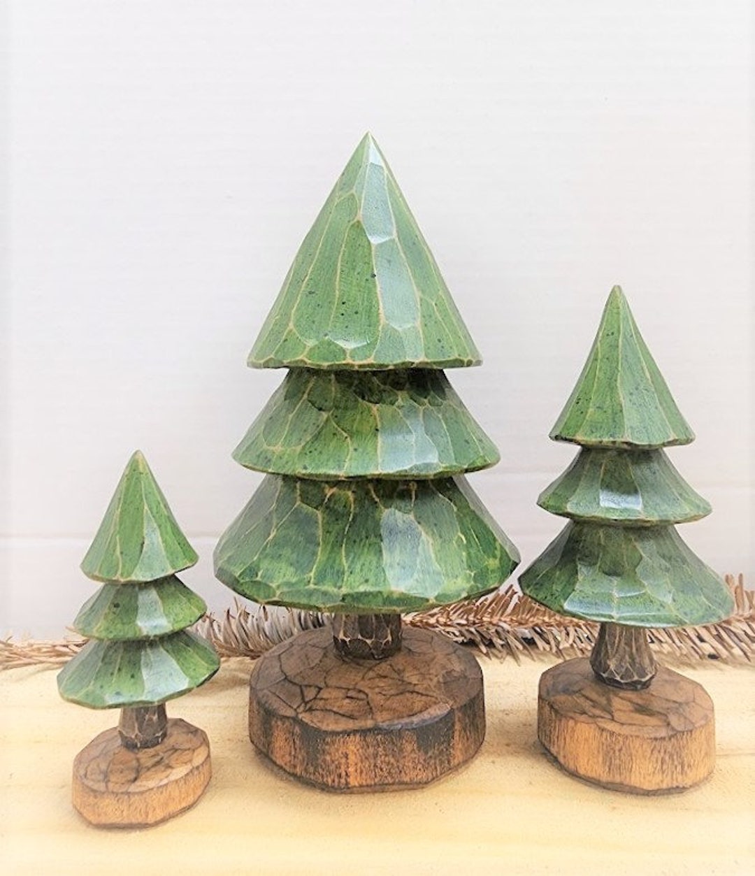 Carved Wooden Evergreen Tree Set - Etsy