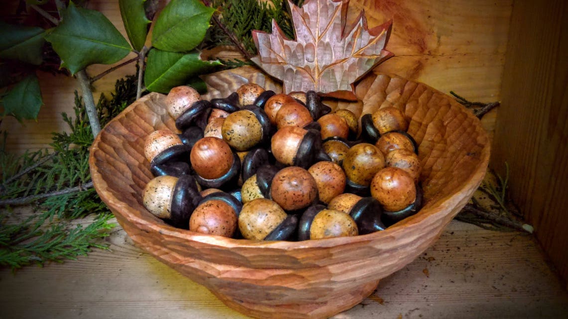 Carved Wooden Acorns 20 Total - Etsy