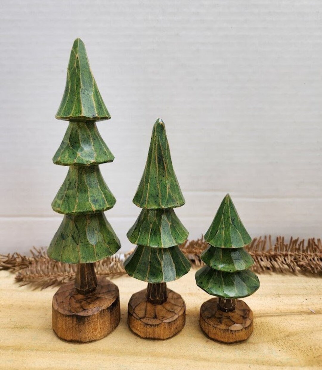Carved Wooden Evergreen Tree Set - Etsy
