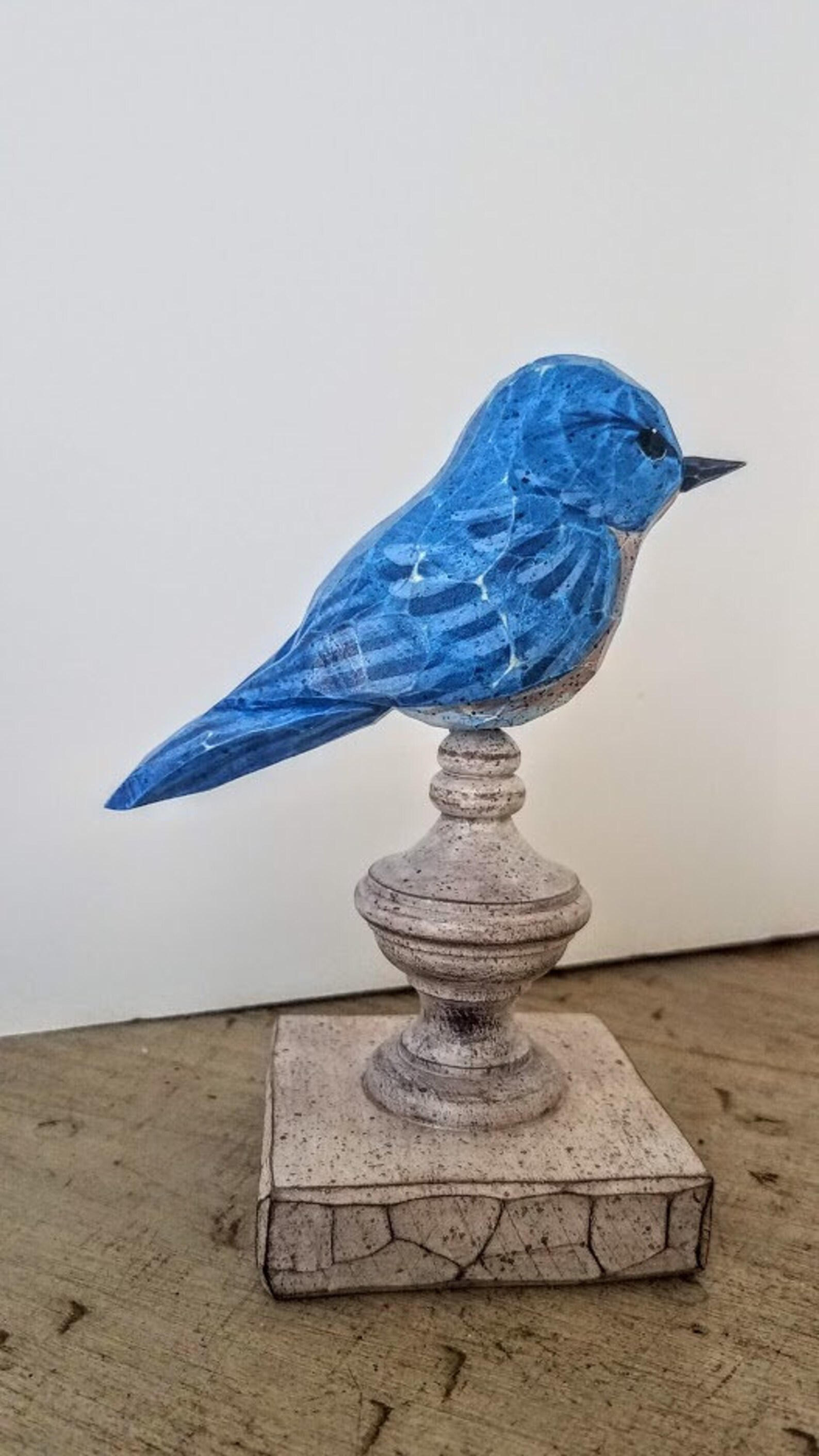 Hand Carved Blue Bird Carved From White Pine. Perched on - Etsy