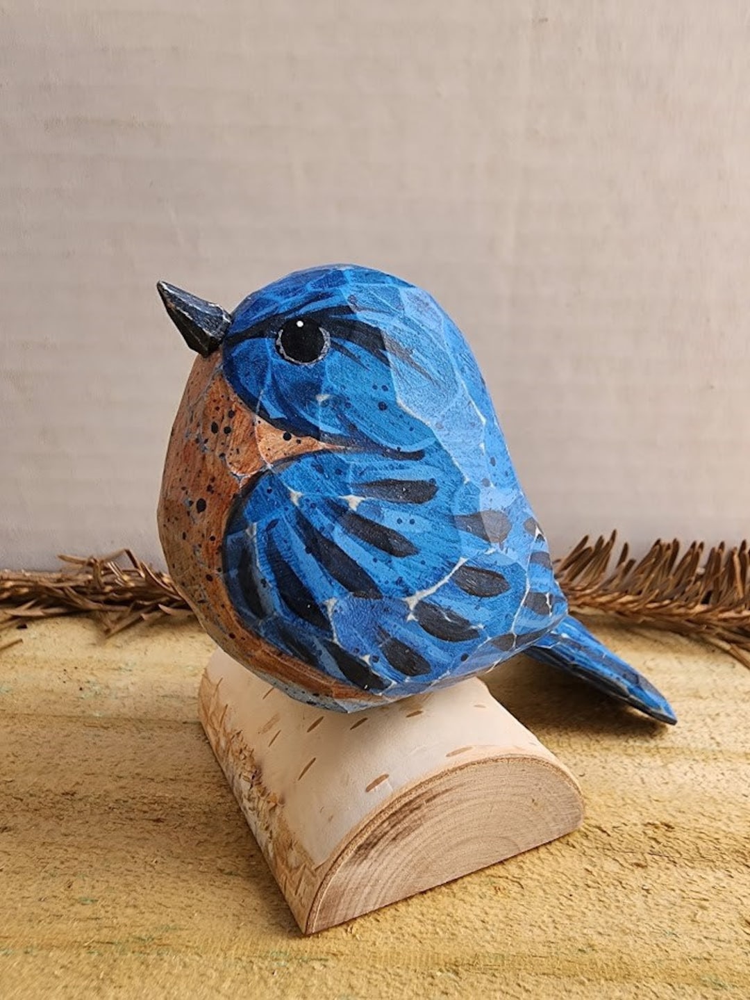 Wood Carved Bluebird on Birch Log - Etsy