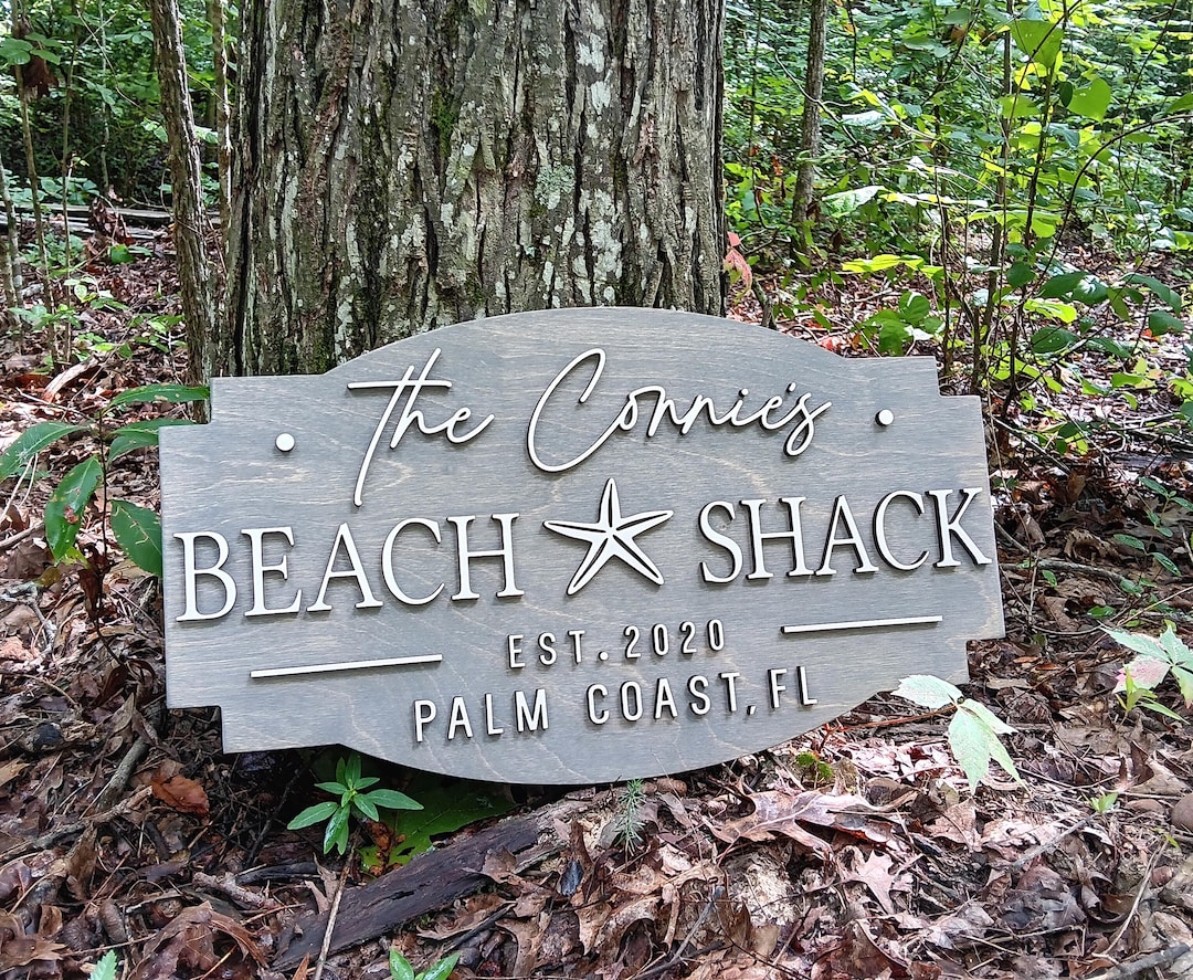 Custom 3D Beach House Sign, Coastal Family Name Decor, Beach Shack Sign ...