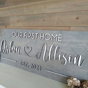Our First Home Sign | New Home Sign | 3d Wood Sign | Couples Name Sign ...