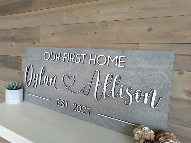 Our First Home Sign | New Home Sign | 3d Wood Sign | Couples Name Sign ...