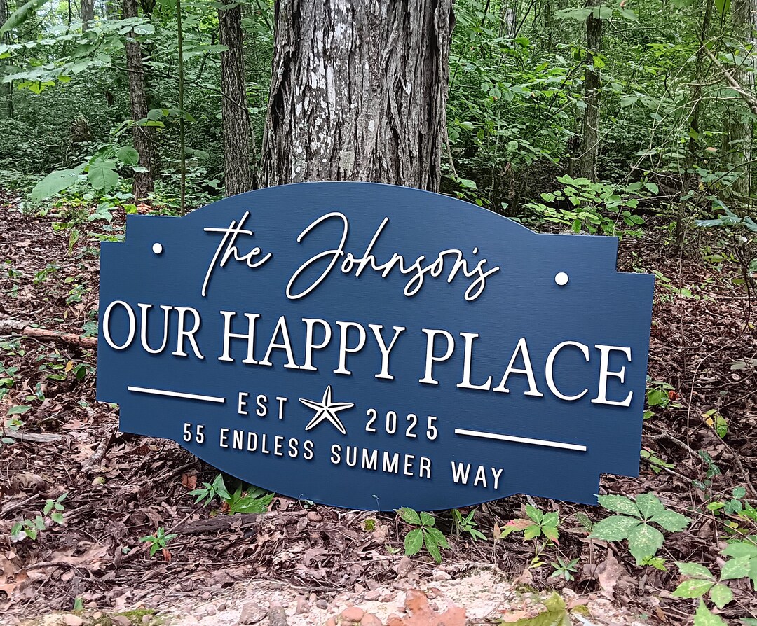 Personalized Family Name Sign, 3D Wood Our Happy Place Decor, Beach ...