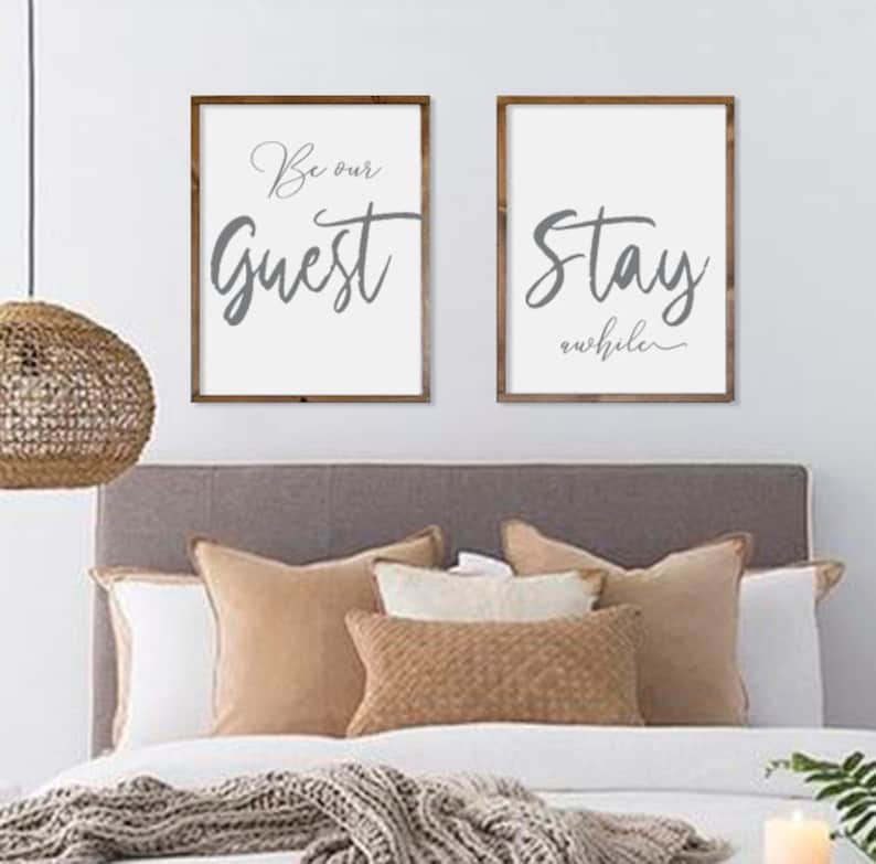Guest room decor be our guest stay awhile framed signs | Etsy