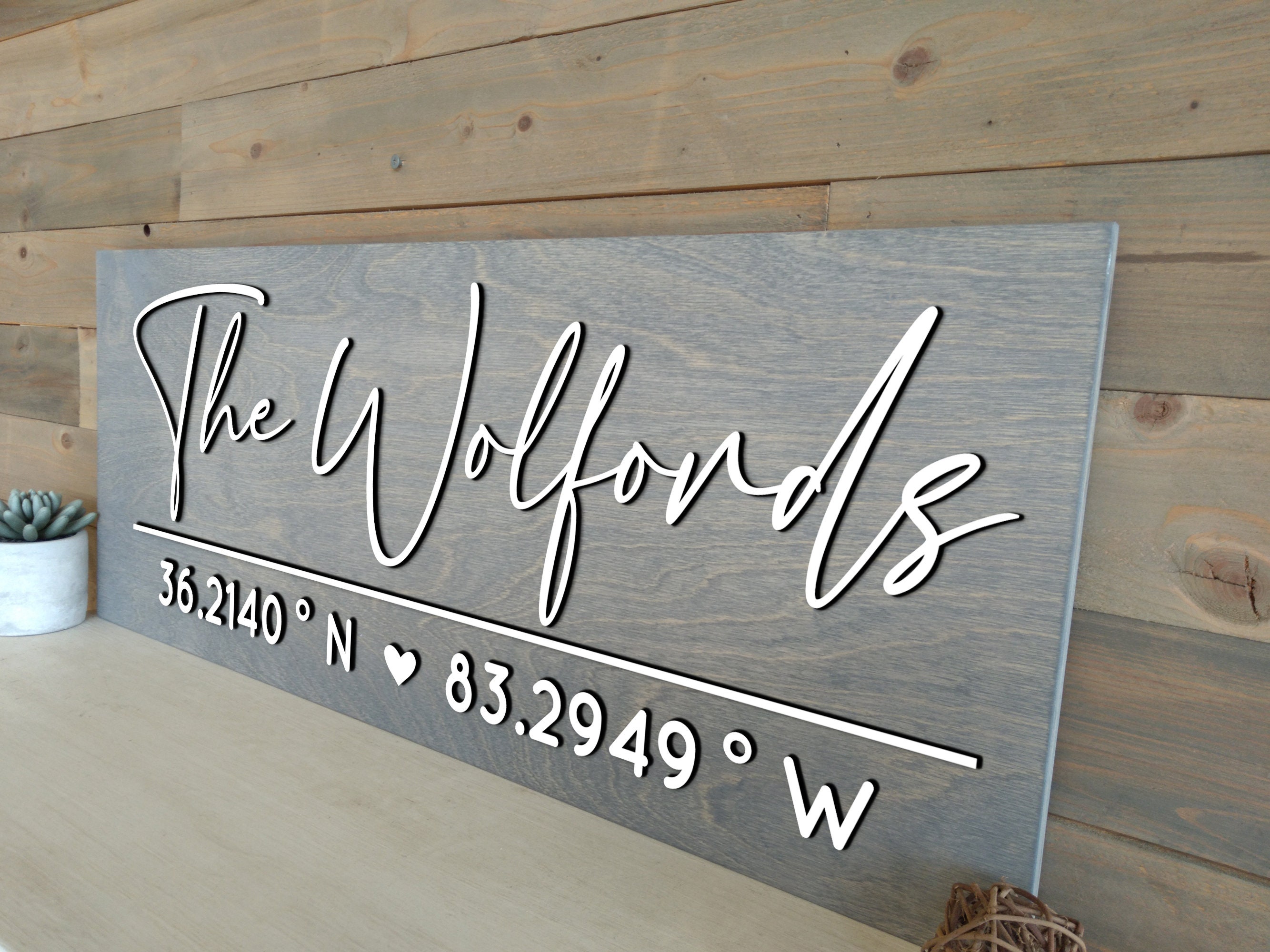 Coordinates Sign, Latitude Longitude Sign, Wooden Last Name Sign ...