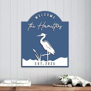 Blue Heron Sign, 3D Wood Sign for Home Decor, Family Name Established ...