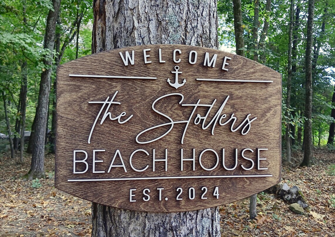 Beach House Sign, Beach House Decor, Personalized Wood Sign, 3D Sign ...
