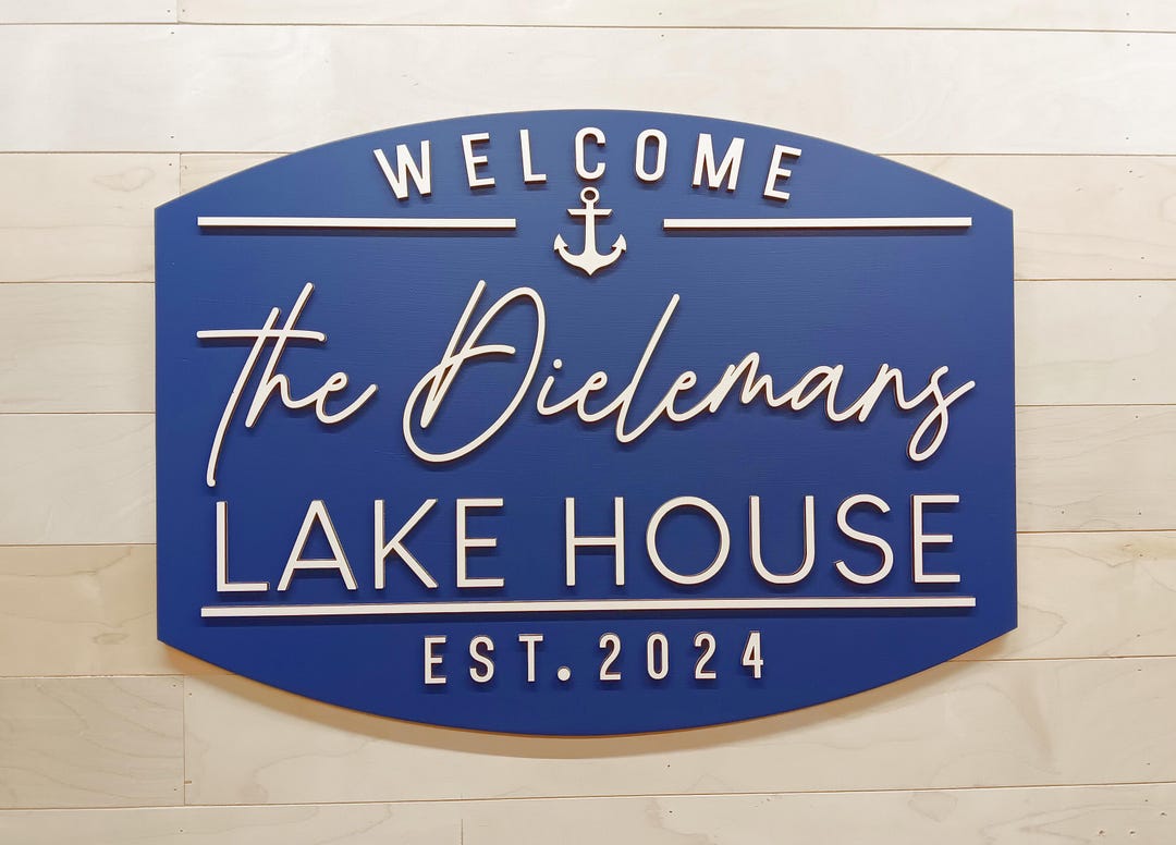 Lake House Sign, 3D Wood Last Name Sign for Lake Home, Lakehouse Decor ...