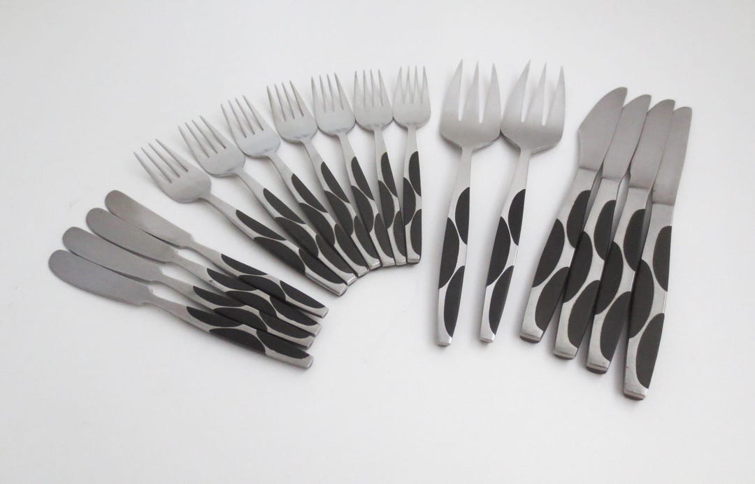 Japan Stainless Mid Century Modern Flatware ~ Black Half Circles Inlay ...