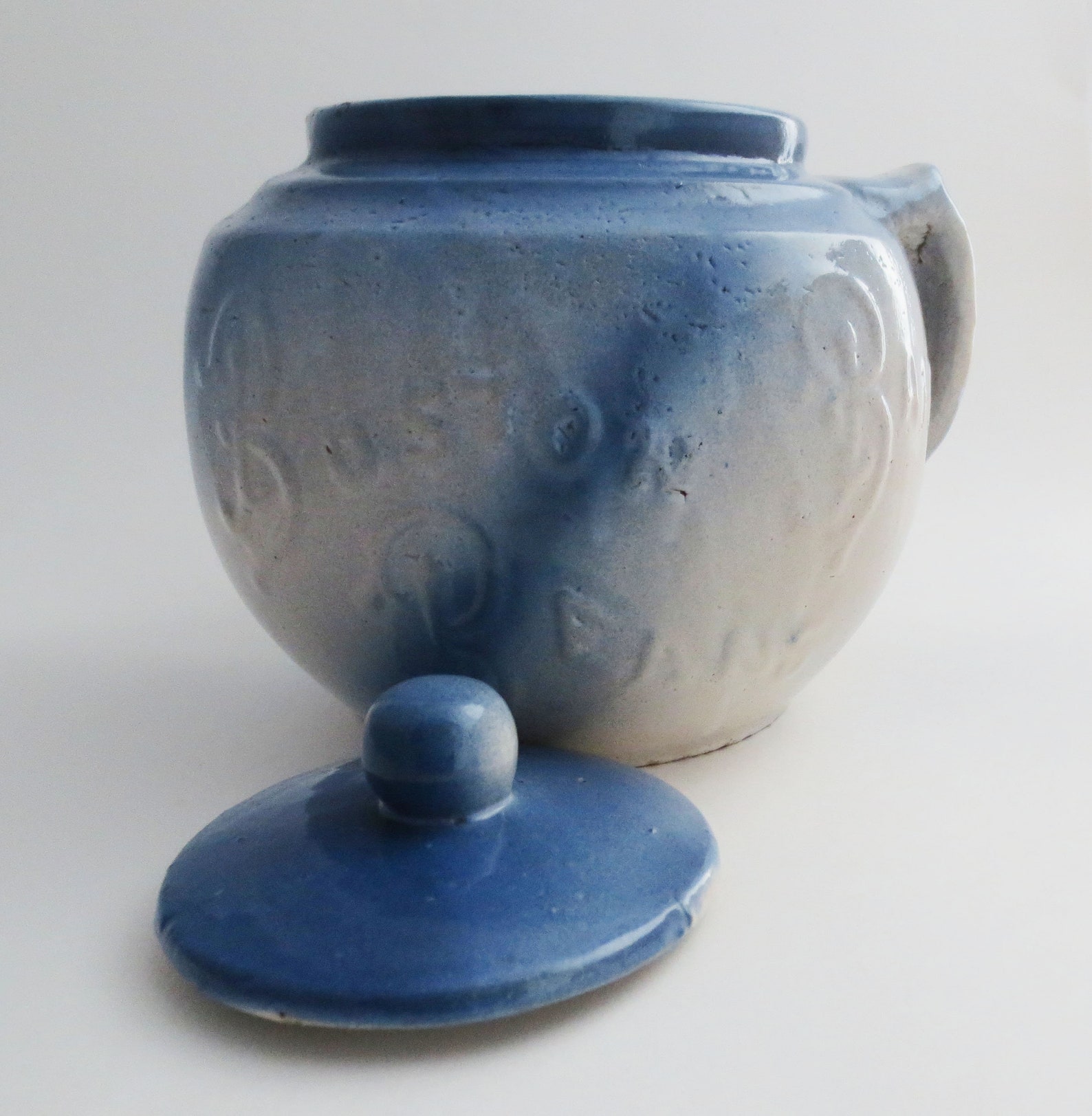 Antique Salt Glazed Stoneware Bean Pot, Boston Baked Beans Crock, Blue ...