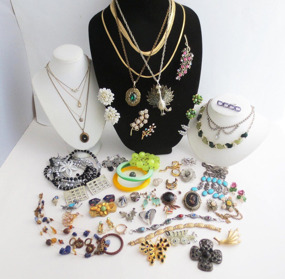 Vintage to Modern Jewelry Lot 60 Pieces Some Designer Signed Necklaces ...