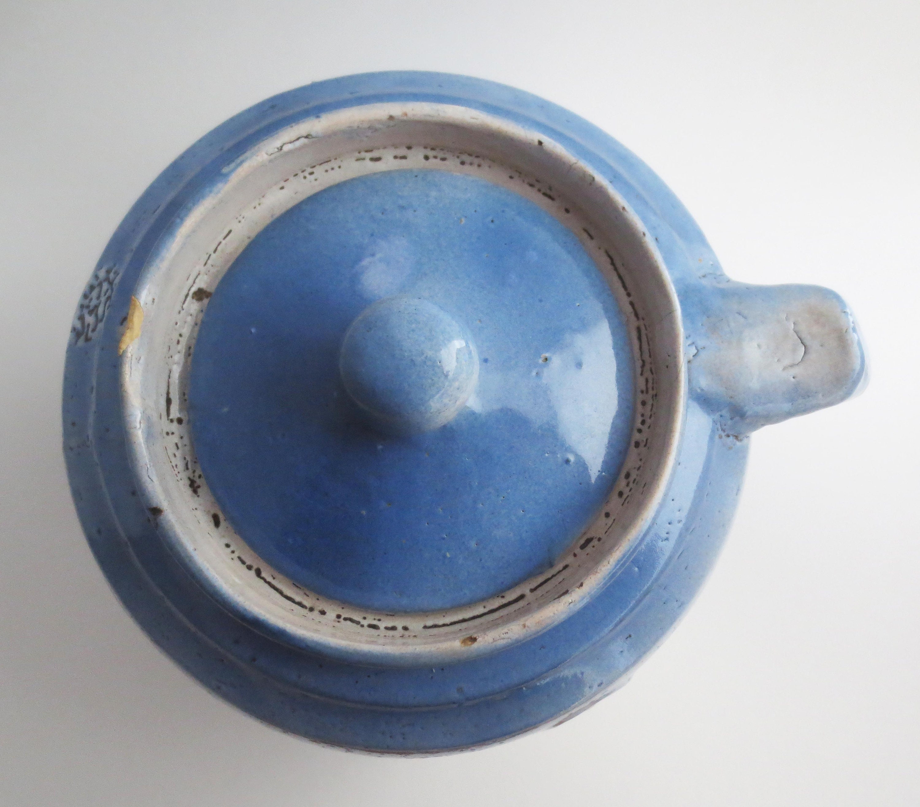 Antique Salt Glazed Stoneware Bean Pot, Boston Baked Beans Crock, Blue ...