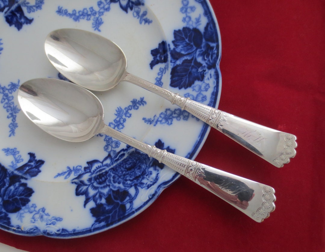 2 Antique ATHENS Silverplate Place Spoons ~ Aesthetic Movement Ca. 1884 ...