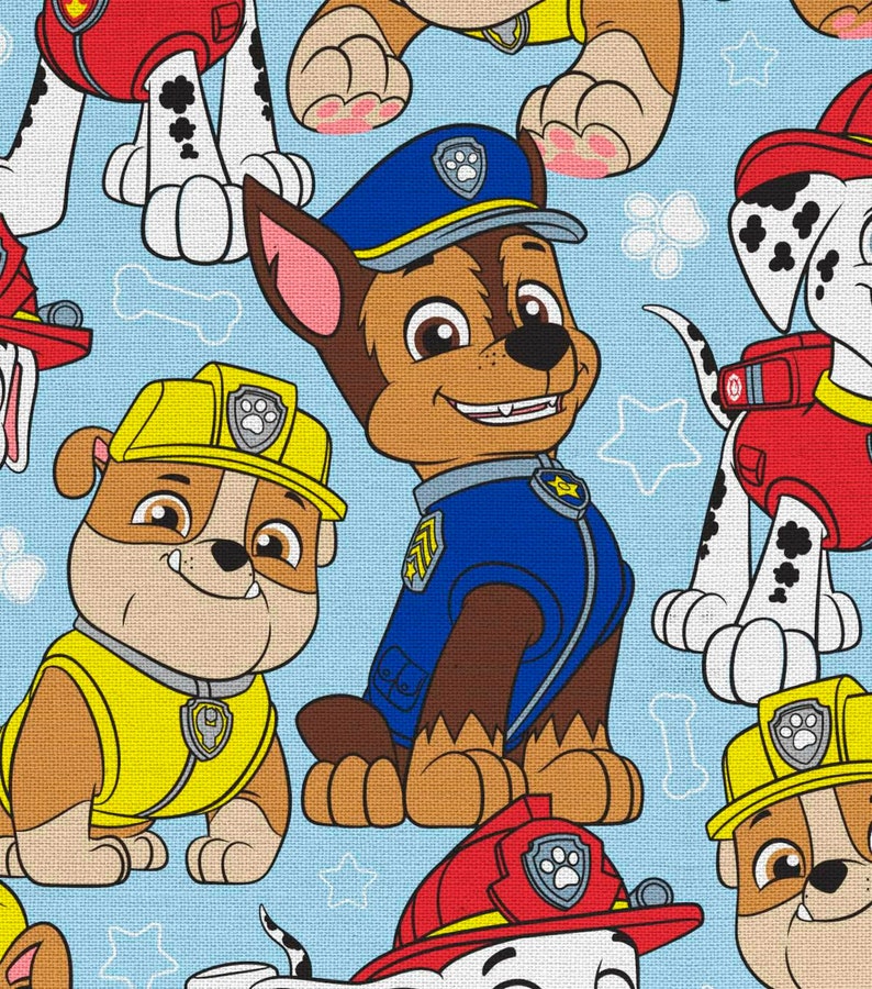 Paw Patrol Character toss Blue 100% Cotton fabric by the half | Etsy