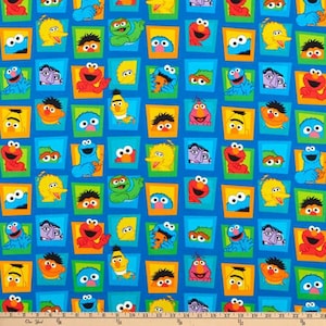 Sesame Street Characters Blue 100% Cotton Fabric by the Half Yard - Etsy