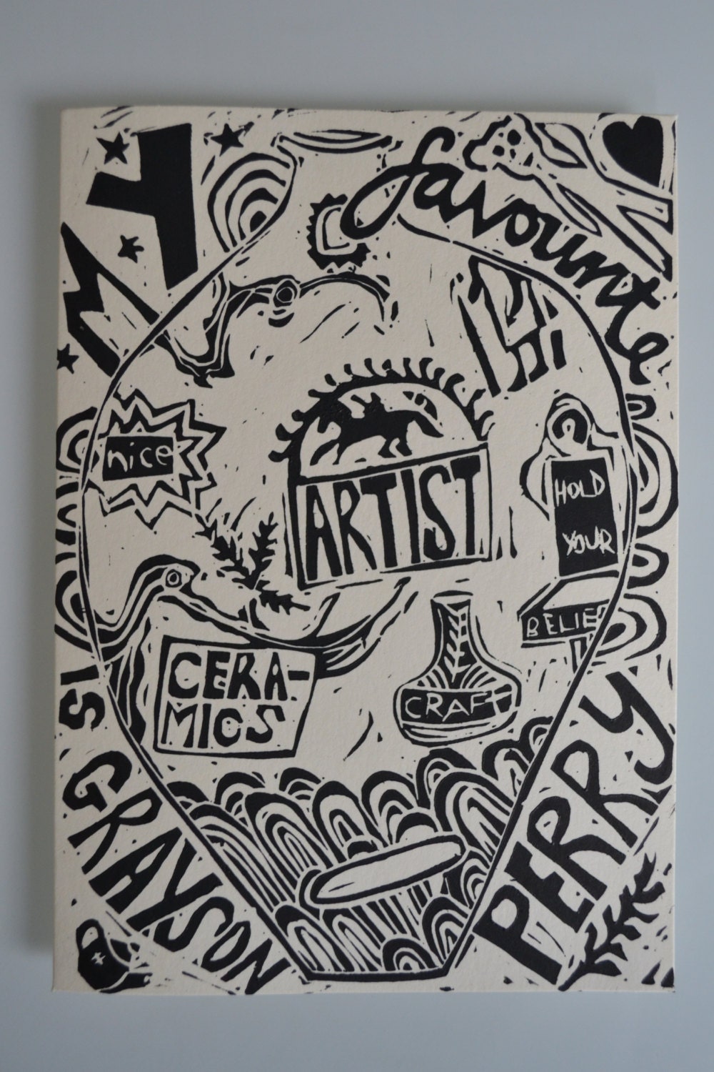 Grayson Perry Inspired Hand Carved Linocut Greetings Card - Etsy UK