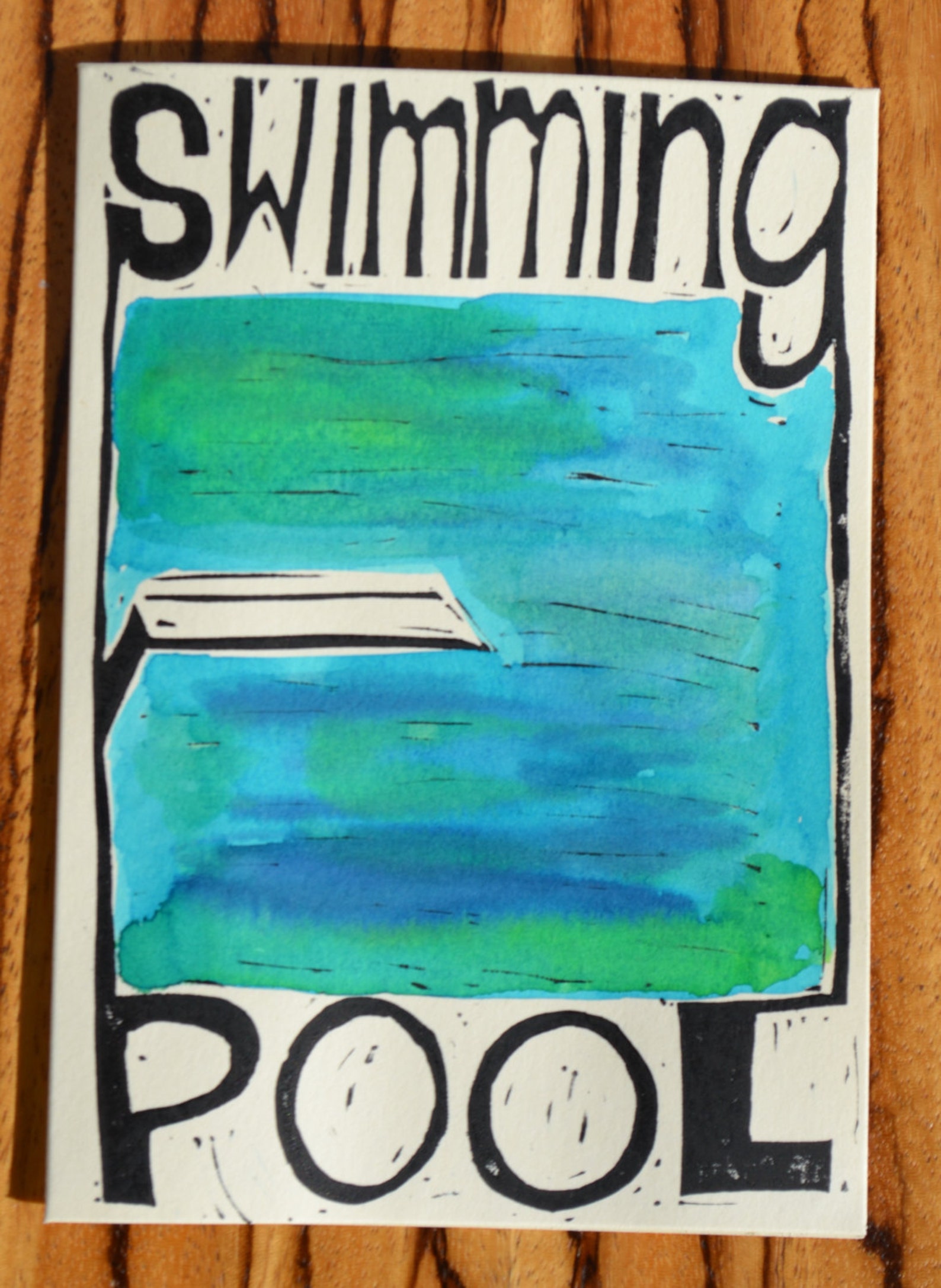 Swimming Pool Lino Printed Greeting Card - Etsy