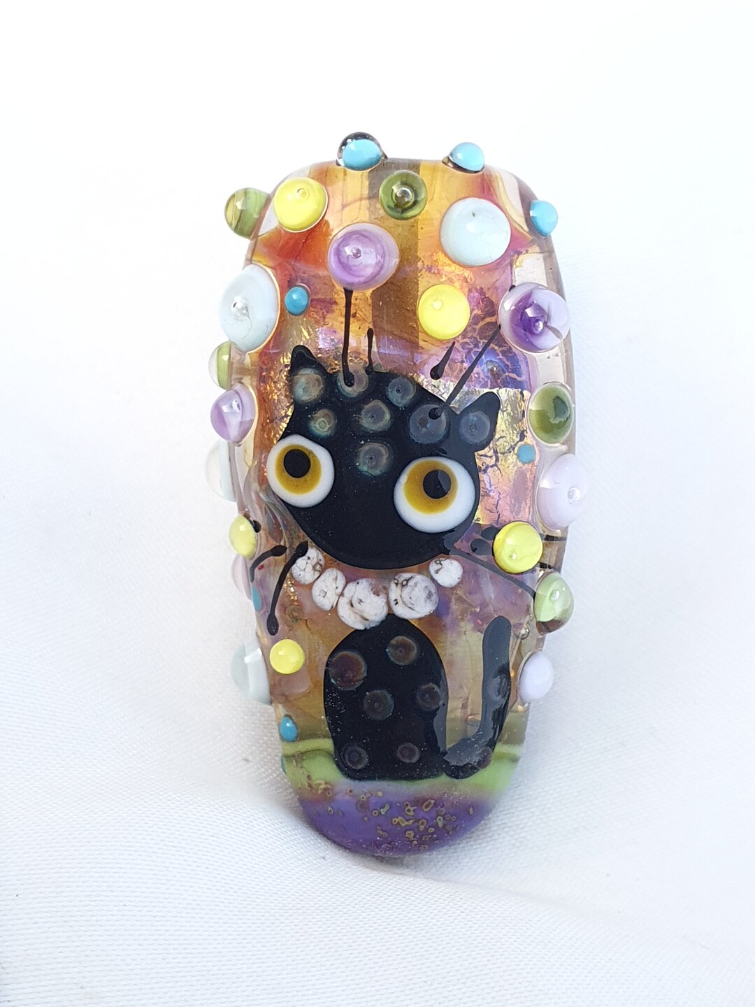 Lampwork Cat Bead, Artisan Glass Cat Focal Bead for Pendant Jewelry ...