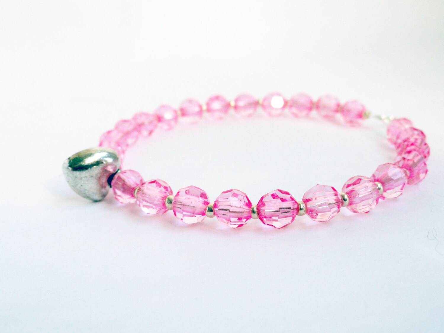 Pink bead bracelet girly bracelet pink bangle pink heart | Etsy