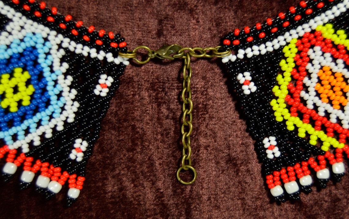 Beaded Necklace, Collar Necklace, Multicolored Seed Bead Hand Made ...