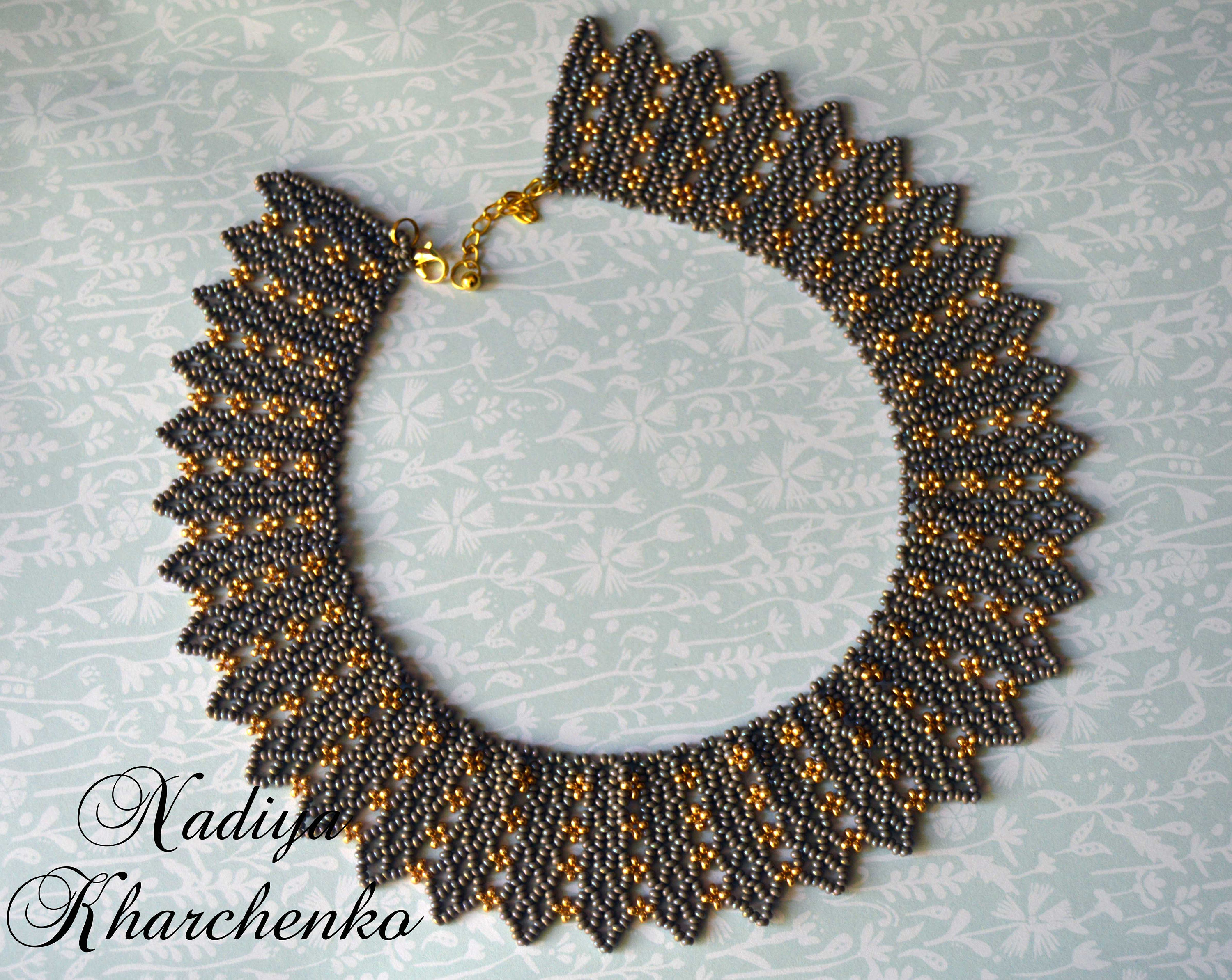 Grey Gold Beaded Necklace, Modern Necklace - Etsy