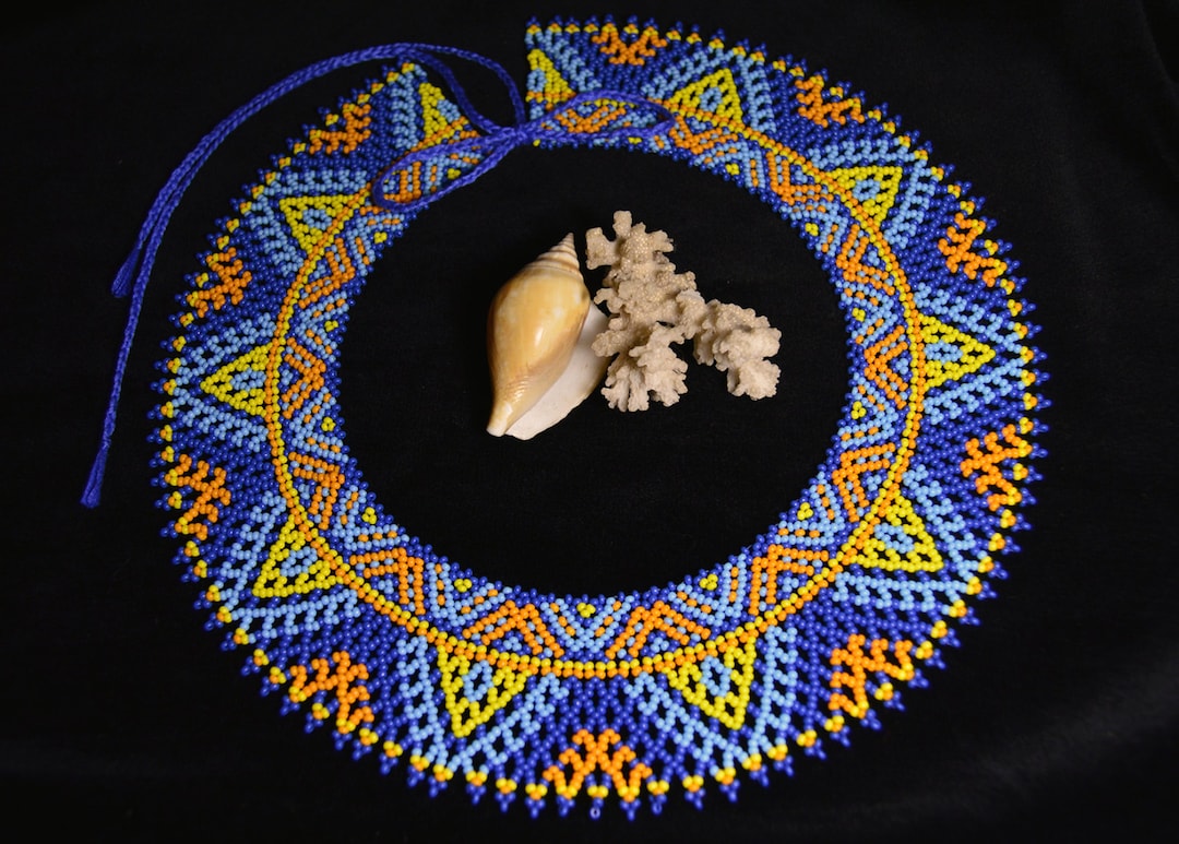 Multicolor Beaded Collar Necklace, Blue Yellow Orange Necklace - Etsy