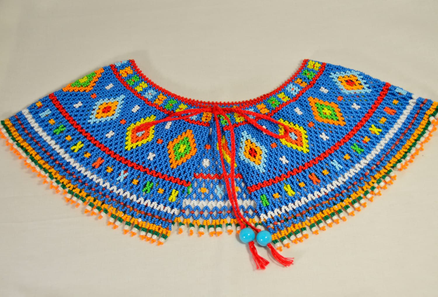 Beaded Collar Necklace Blue Ornament Seed Bead Necklace - Etsy