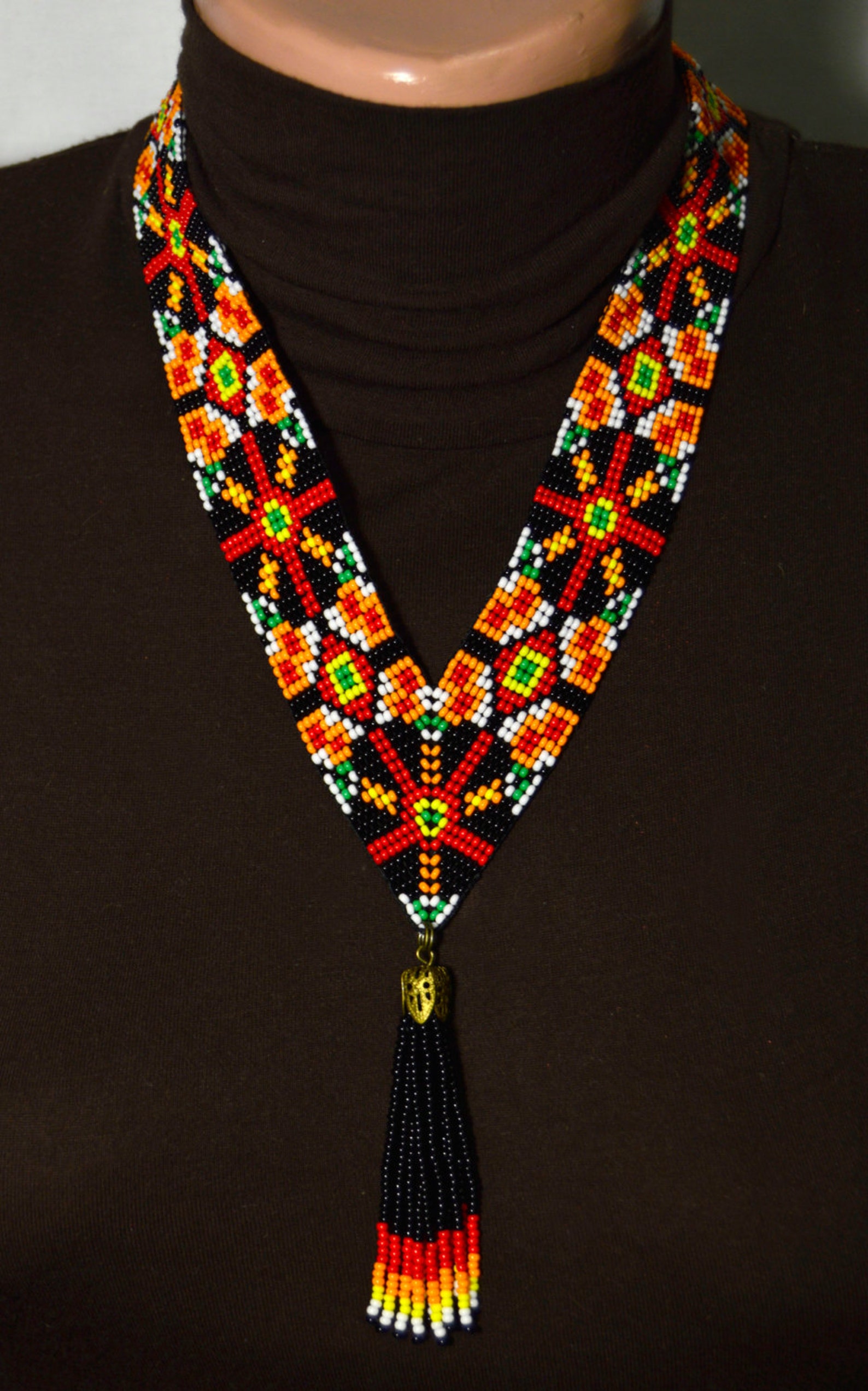 Beaded Necklace, Seed Bead Necklace, Ethnic Beadwork Necklace ...