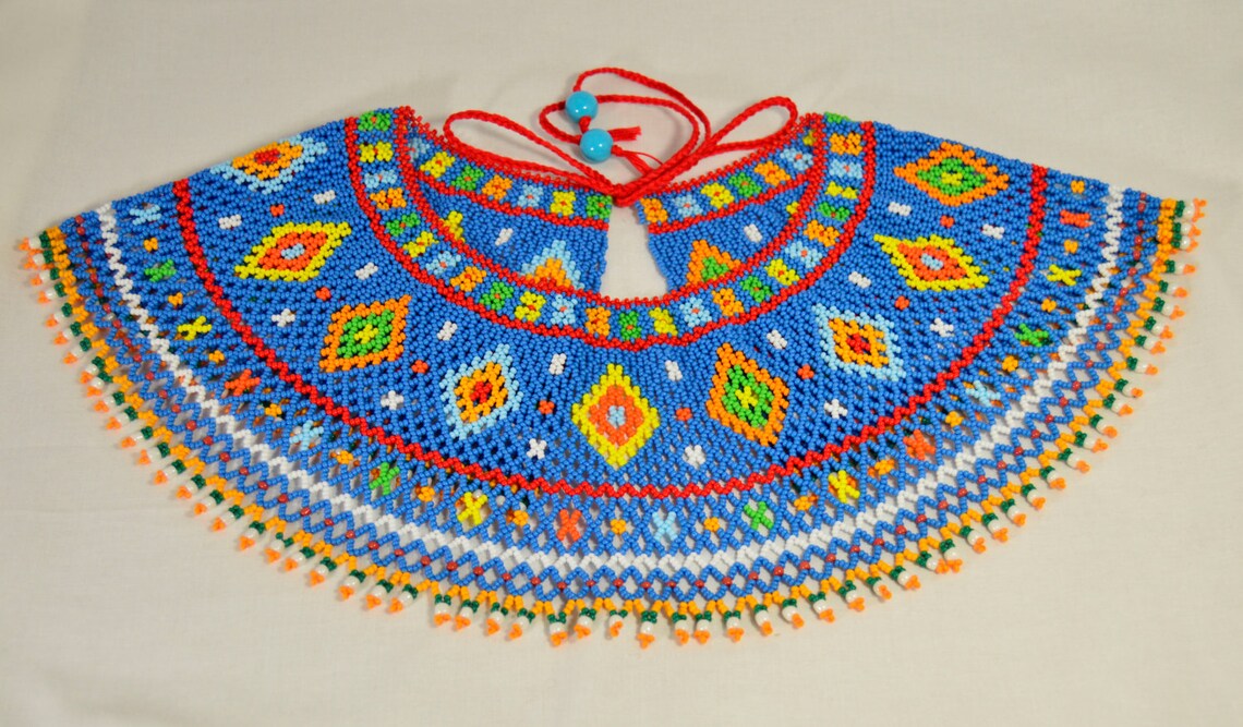 Beaded Collar Necklace Blue Ornament Seed Bead Necklace - Etsy