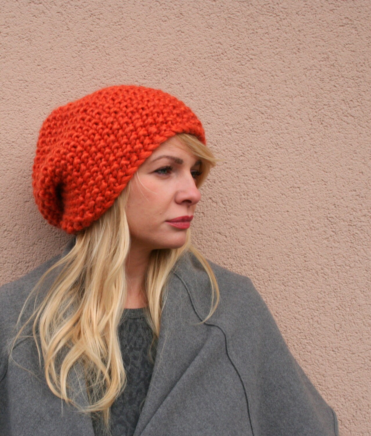Knitted Hat Hand Knitted Hat Orange Hat Wool Hat Super Chunky - Etsy