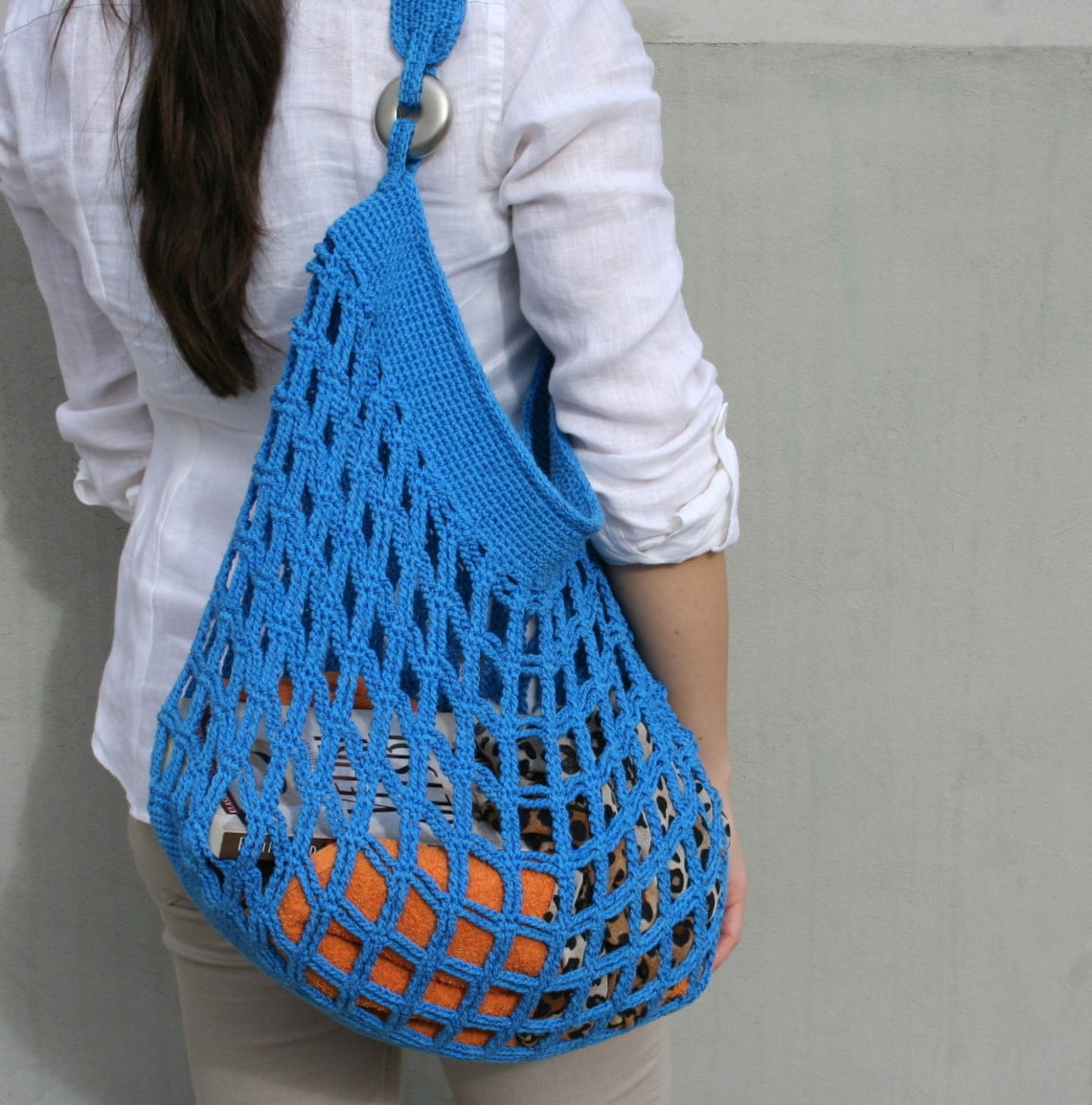 Crochet Beach Bag, Crochet Tote, Ocean Blue Bag, Summer Tote, Crocheted ...