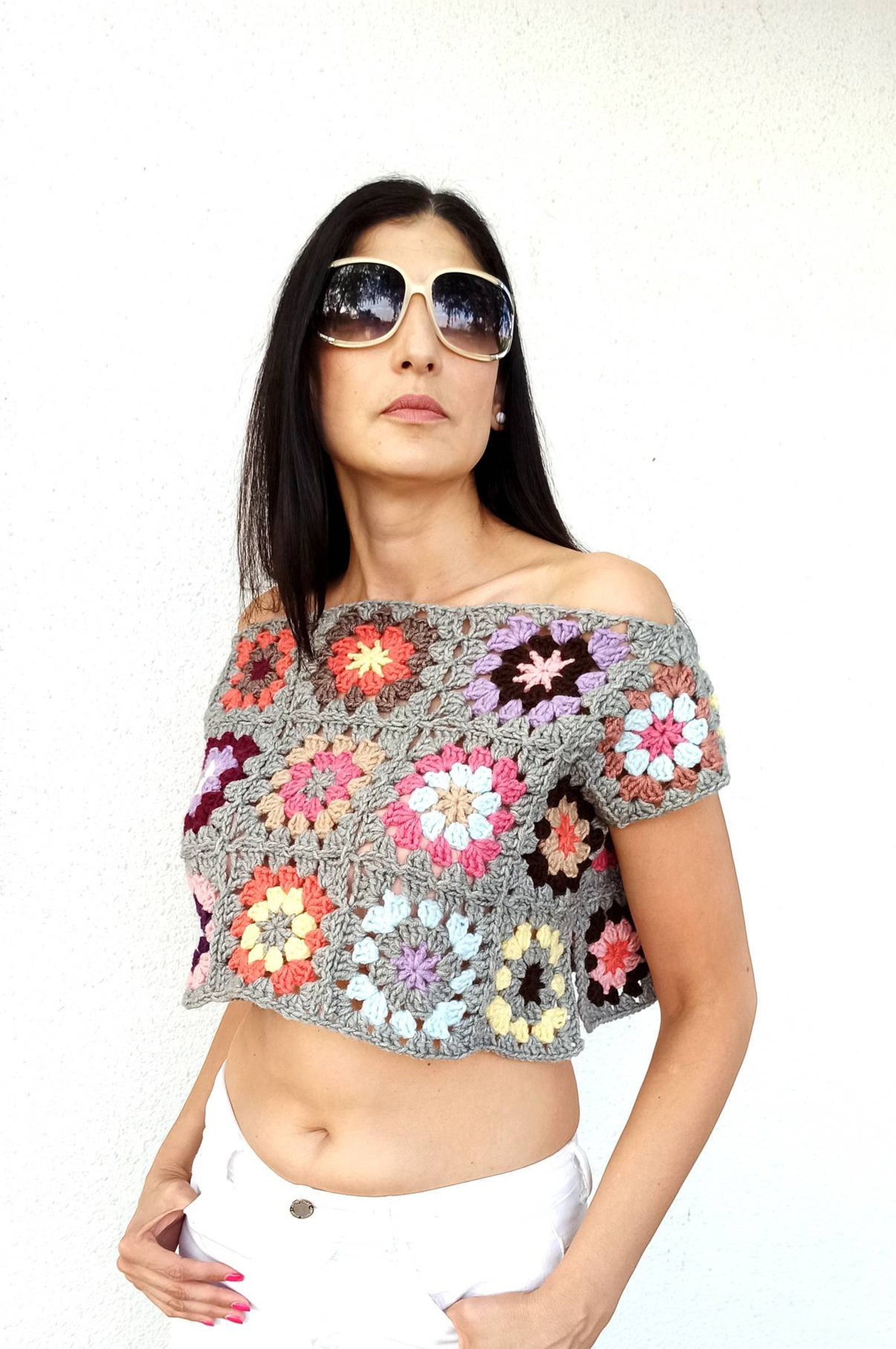 Patchwork Tank Top Granny Square Tank Top Crochet Top - Etsy