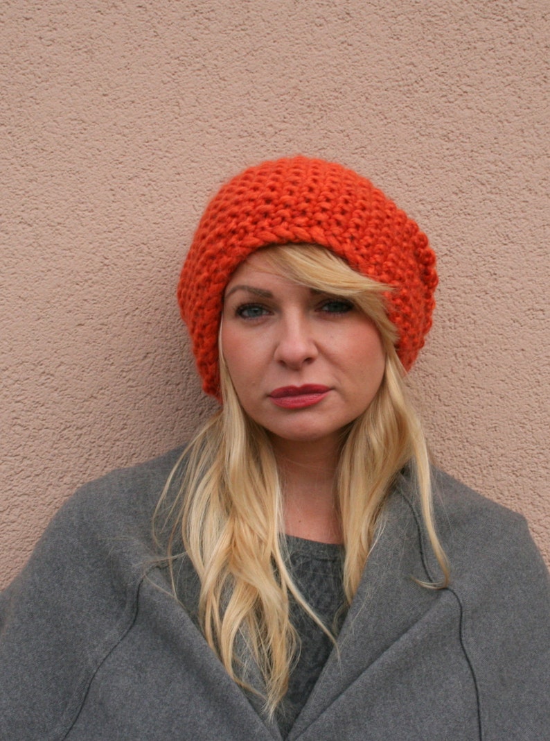 Knitted Hat Hand Knitted Hat Orange Hat Wool Hat Super Chunky - Etsy
