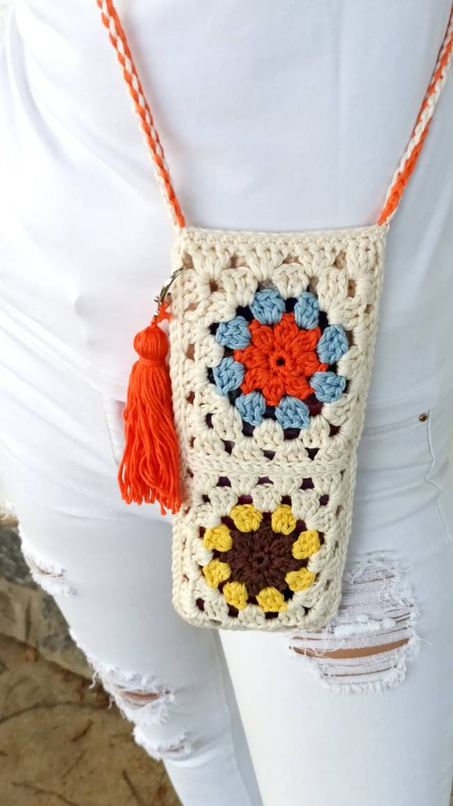 Crochet Phone Crossbody, Granny Square Purse, Phone Case, Cell Phone ...