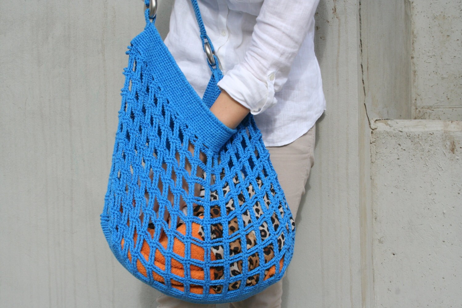 Crochet Beach Bag, Crochet Tote, Ocean Blue Bag, Summer Tote, Crocheted ...