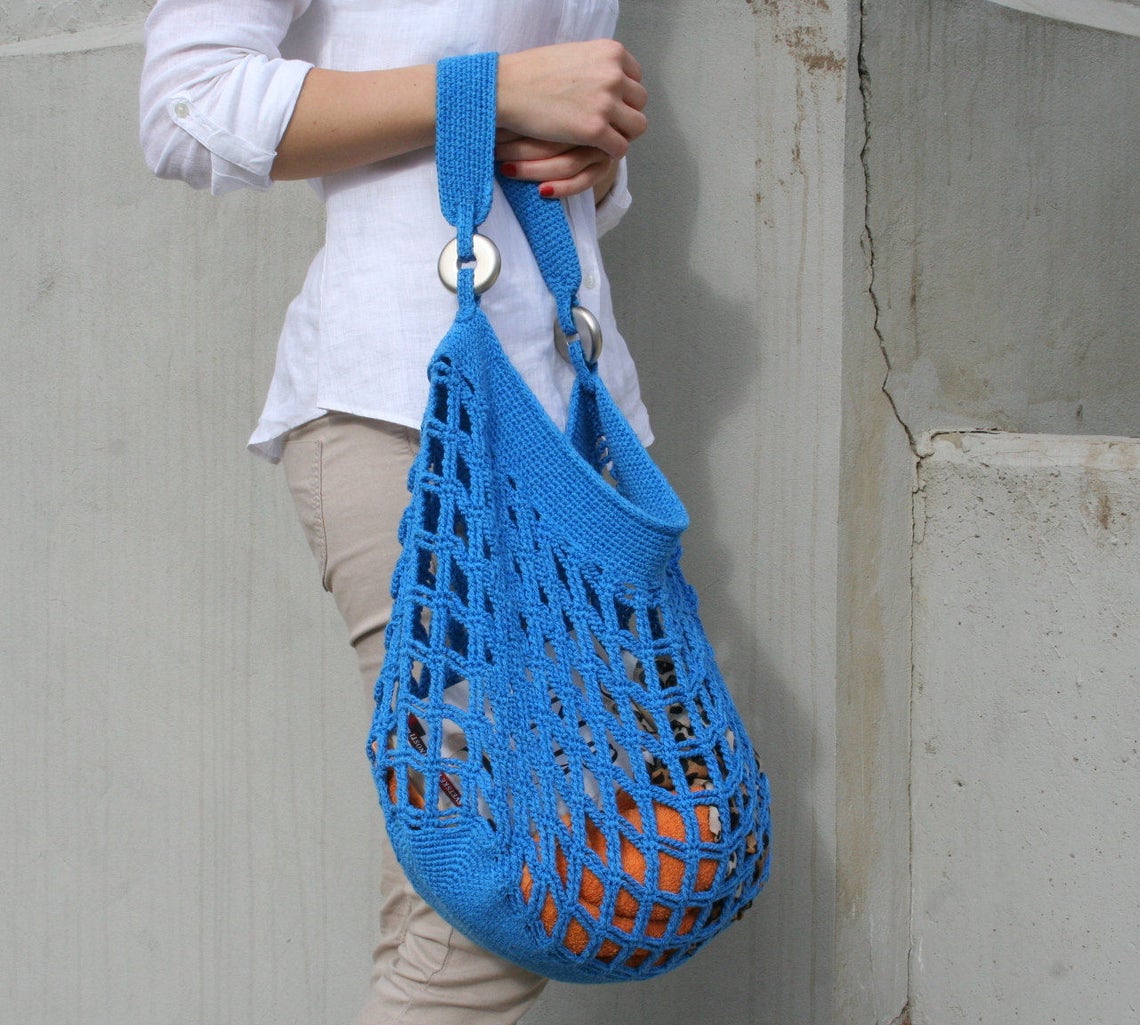 Crochet Beach Bag Crochet Tote Ocean Blue Bag Summer Tote - Etsy