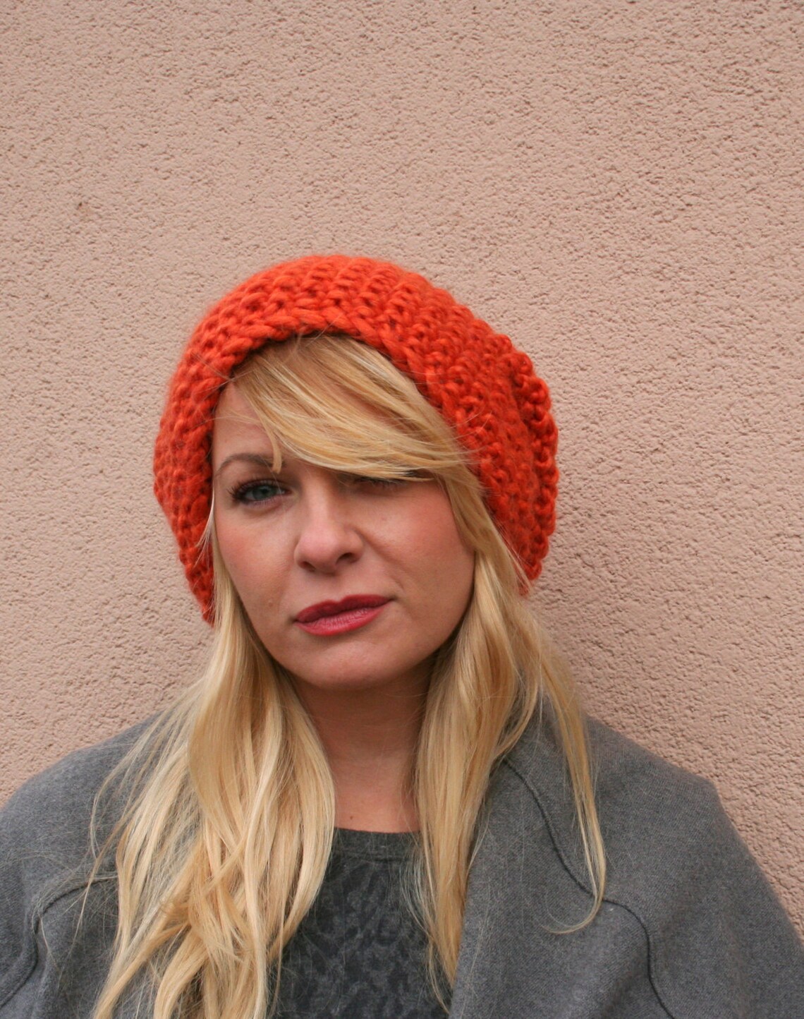 Knitted Hat Hand Knitted Hat Orange Hat Wool Hat Super Chunky - Etsy