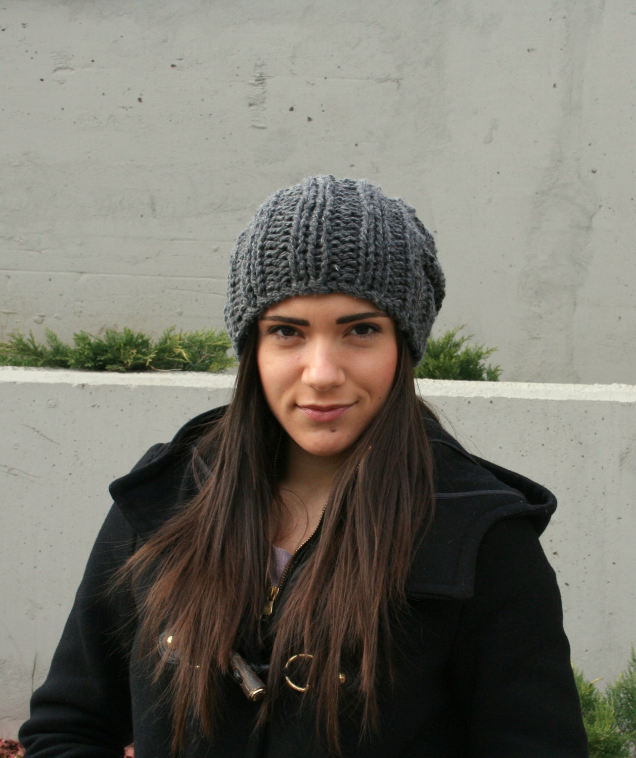 Сhunky Knit Hat Knit Slouchy Hat Knit Slouch Hat Charcoal Grey - Etsy