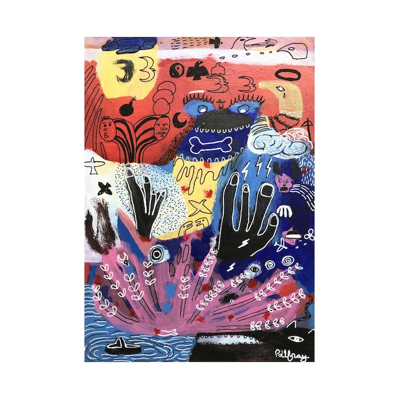 Unique Painting A4 Paper – Original Colorful Folk Art - Raw Art ...
