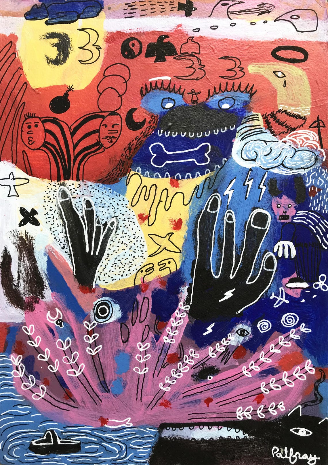 Unique Painting A4 Paper – Original Colorful Folk Art - Raw Art ...