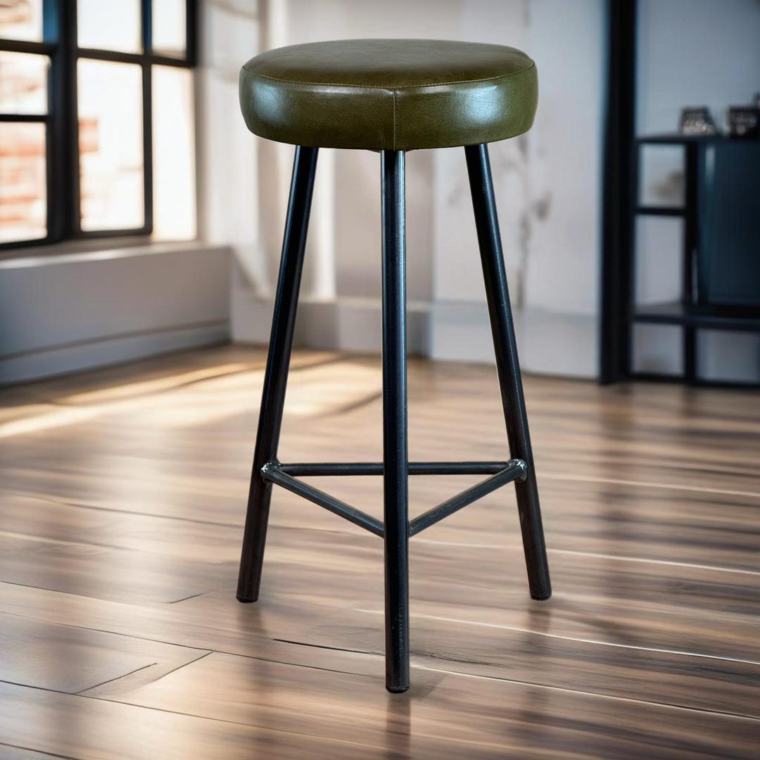 Three Legged Bar STOOL With Leather Seat - TRIPPIE HYDE Upholstered Raw ...